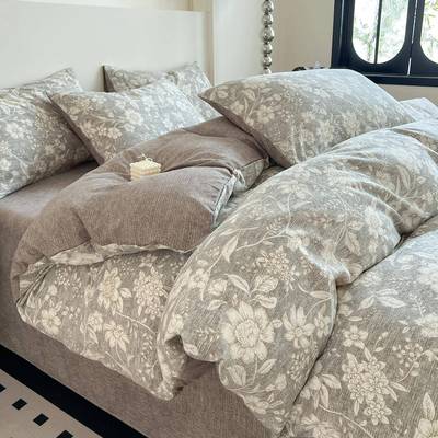 新款支持定做袋-A提花棉麻皱皱纱布类四件套秋布冬加厚床单被套宿