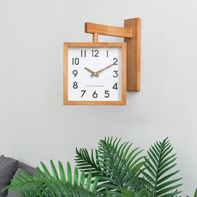 简约中式双面挂钟客厅大号两创时钟静音ARJ日式田园实面木石钟英