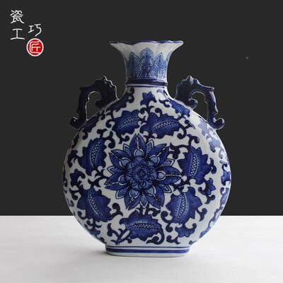 古青花瓷花瓶工品艺家居仿中摆件OZM新式陶瓷装饰品