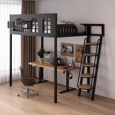 铁艺上层学生床小户型上空下桌高架床复式挑高阁楼上铺悬空铁艺床