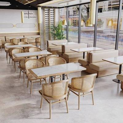 商用餐店厅茶楼卡座沙35035发合日料面中式馆编藤实木桌椅组饭餐