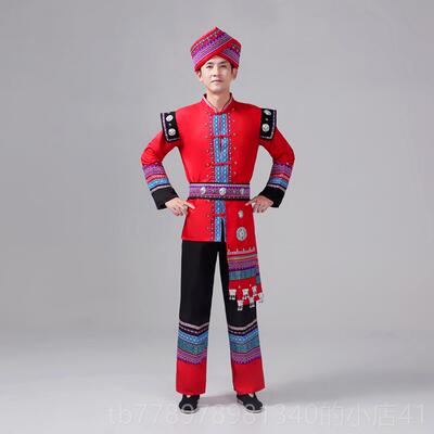 高档新款人成男独龙族演出服饰少数族民服装男生合服舞台表演服唱