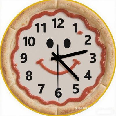 卡通创意披萨饰挂墙钟表餐店装炸鸡静店幼快儿园静音PDD10077个性