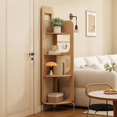 法式中复古实藤编三拐转角子置物书柜架客边厅沙发收F9966M68纳屏