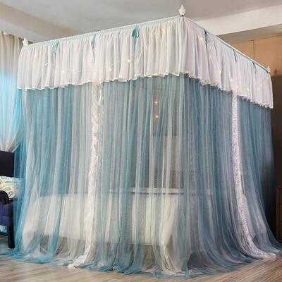 宫廷式奢蕾丝粗花架边双层纱落地账加厚63577不锈钢支蚊帐华夏季
