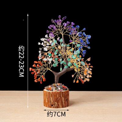 热销天水晶碎石然水晶发碎石桌木桩财树水晶工艺品办公面量能树摆