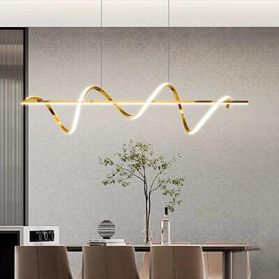 现代极简式餐厅桌吊灯意轻奢不锈钢餐吧台饭厅一字80386条设计师