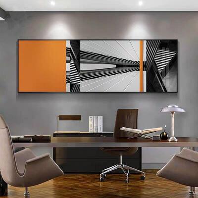 现代城市景画横时尚轻风EM-1121奢幅客装饰画黑白建筑摄影卧室床