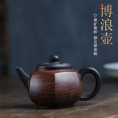 宜兴全手工紫砂壶陈腐紫泥六方茶壶 绞泥博浪壶网店货