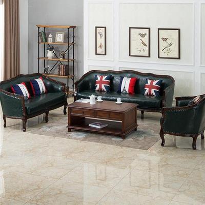 美式乡村实木皮沙全发复古艺皮布艺欧式沙发户AYM型客厅组合小家