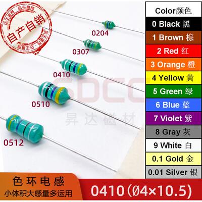 环保直插色环电感1/2W 0.5W 色码电感 0410-2200UH 2.2MH(222K)