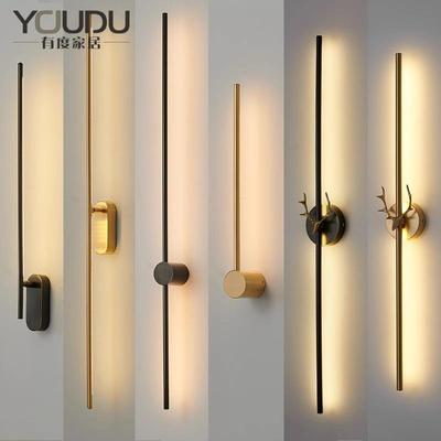 全铜客厅壁灯木格栅电视背景墙灯轻奢装饰新款长条楼梯卧室床头灯