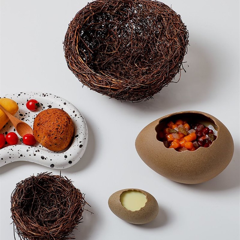 蛋壳碗鸡蛋壳鸵鸟蛋造型陶瓷碗鸟巢窝装饰甜品碗餐厅冷饮摆盘餐具