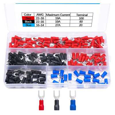 200PCS 预绝缘叉型Y/U型端子冷压接线端头电线连接器套件
