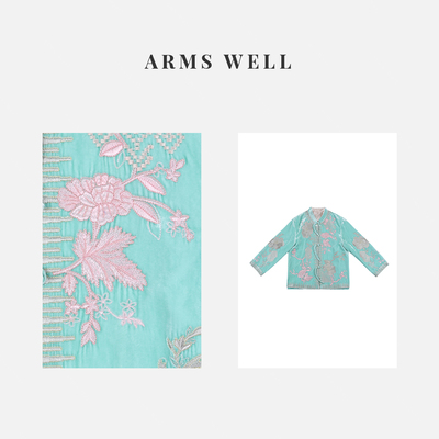 ARMS WELL王囡囡 浅绿色丝绒金线绣花桑蚕丝国风新中式外套 S14