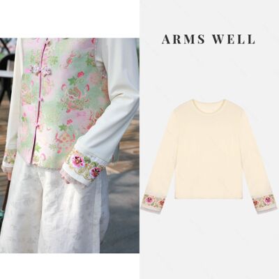 ARMS WELL王囡囡 白色莱赛尔袖口绣花新中式国风长袖 L391