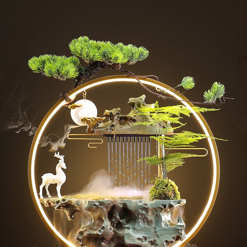 招财流水摆件喷泉循环水创意假山家居办公室桌面造景开业乔迁礼品