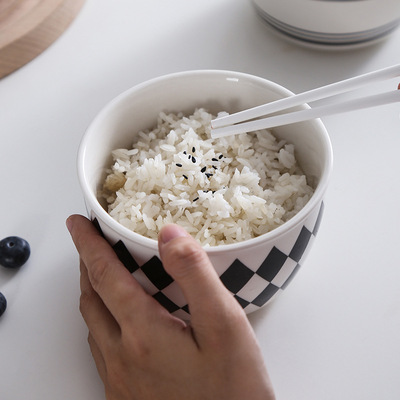 赫本风黑白几何陶瓷碗