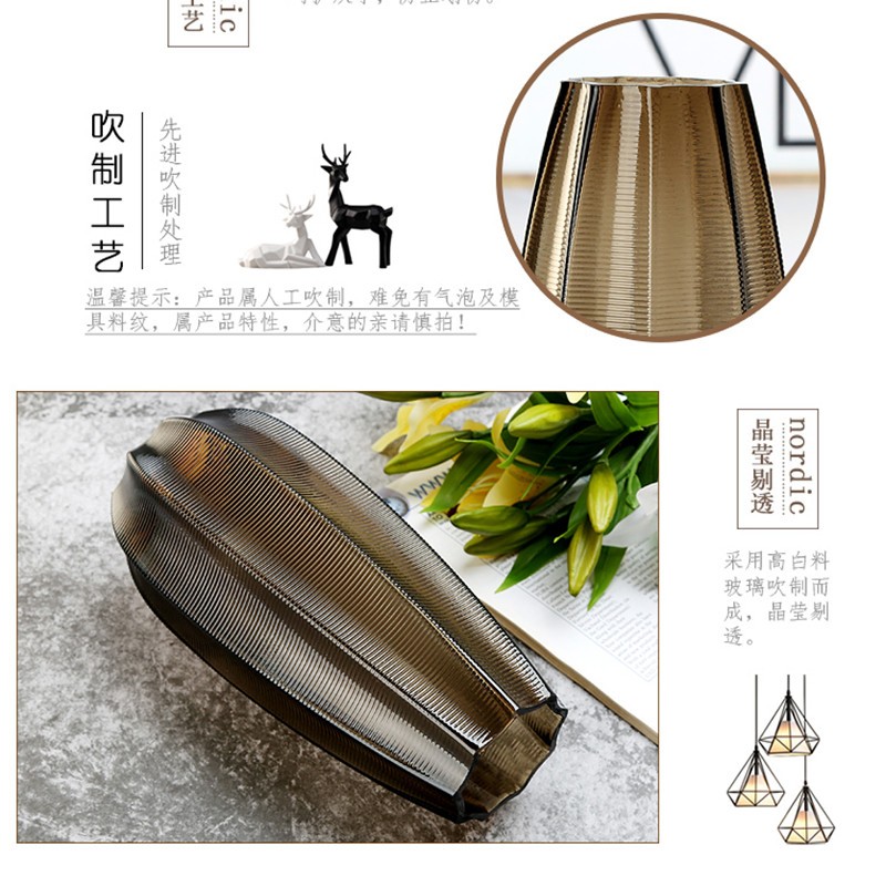 跳舞兰百合玫瑰富贵竹花瓶摆件灰色玻璃客厅台面透明插花水培大号