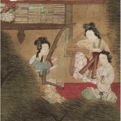 女佚名宫女游园仕高清微喷打印国画人物图元临摹欣赏装饰卷轴挂画
