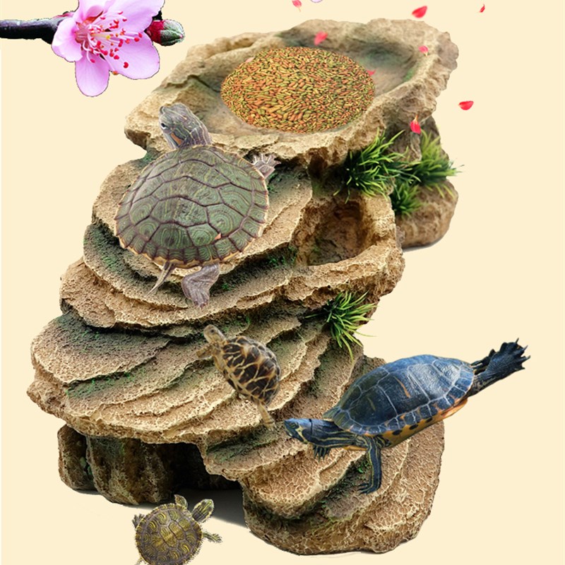 乌龟缸晒台爬宠爬梯仿真石台坡休息造景鱼缸躲避洞穴晒背台高水位