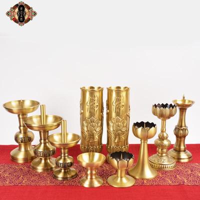 宏达 全黄铜莲花蜡烛台佛像供奉龙凤呈祥蜡台铜器礼品摆件