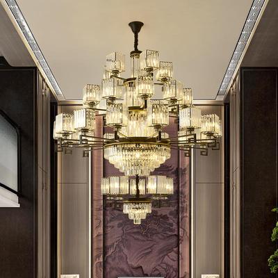 别墅客厅水晶大吊灯新中式复式楼自建房楼中楼挑空跃层大气长主灯