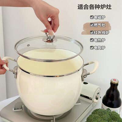 双耳铁锅跨境加厚搪瓷汤锅炖锅6L煮面锅热奶锅Enamel soup pot
