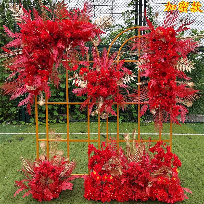 新款婚庆红金色地排花仿真绢花装饰花排T台路引婚礼花艺背景挂花
