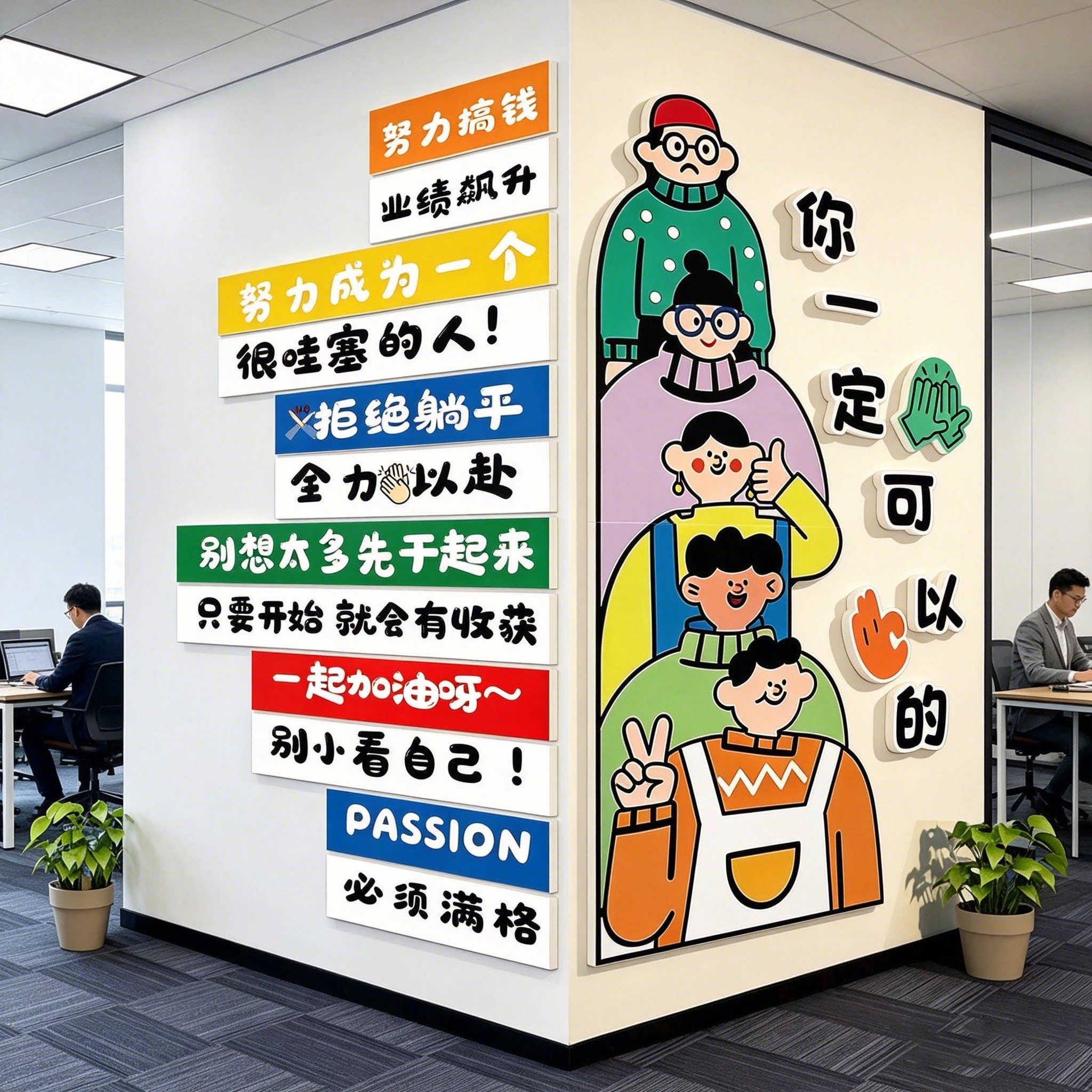 办公室墙面装饰挂画柱子企业文化墙公司进门Logo墙贴励志标语贴纸