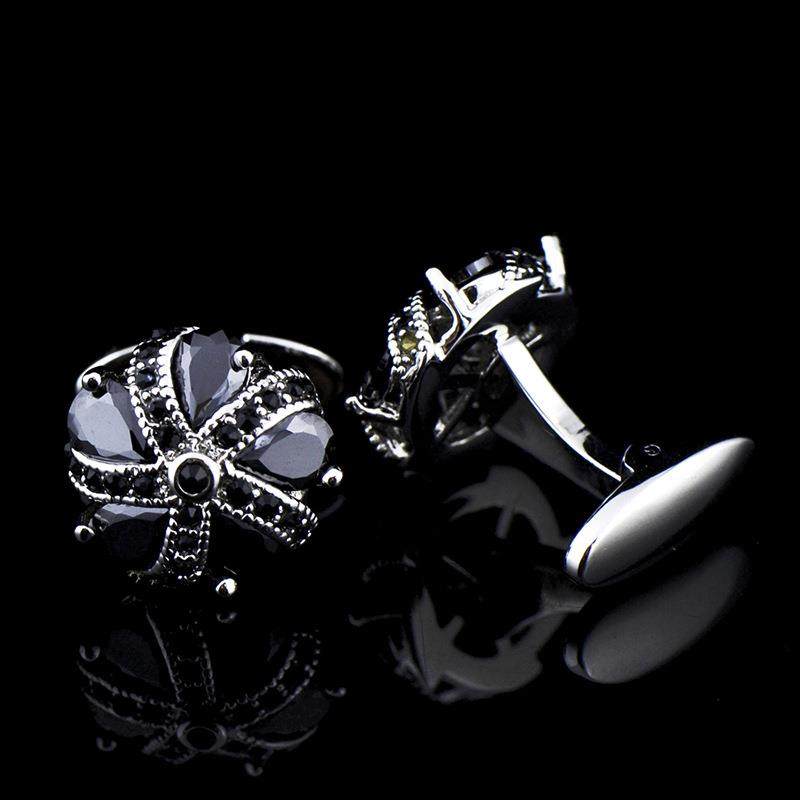 英博爪镶黑色锆石皇冠水晶镶钻袖扣法式袖钉708cufflinks/250020
