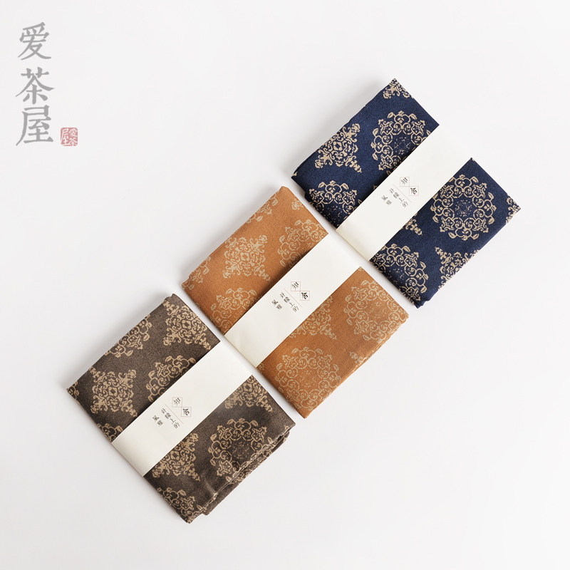 知舍茶具唐团花棉麻印花茶巾茶布轻薄双层桌布抹布功夫茶道零配