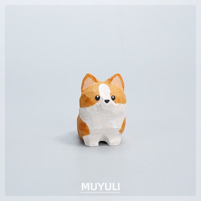 手工木雕柯基电脑桌面摆件小狗狗工位装饰可爱小短腿新年礼物创意