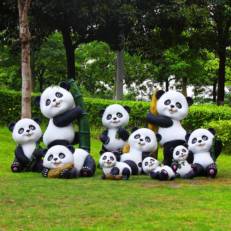 户外大熊猫玻璃钢雕塑园林景区花园庭院草坪动物落地摆件装饰小品