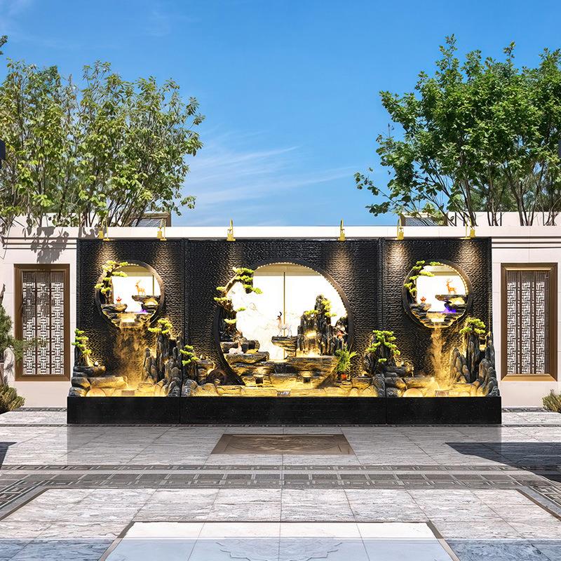 大型水幕墙流水屏风入户花园景观公司隔断庭院酒店循环水鱼缸摆件
