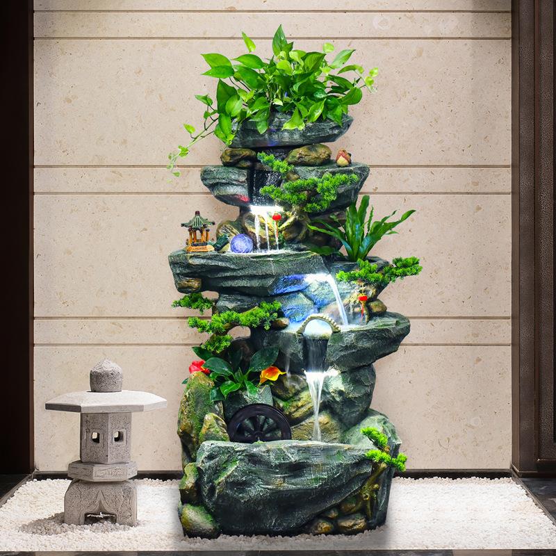 中式落地假山流水喷泉摆件室内水景装饰风水轮开业酒店养鱼池加湿