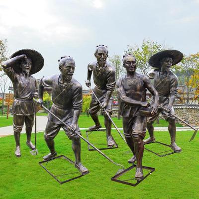 农耕主题玻璃钢雕塑美丽乡村新农村建设文化装饰仿铜人物造型摆件