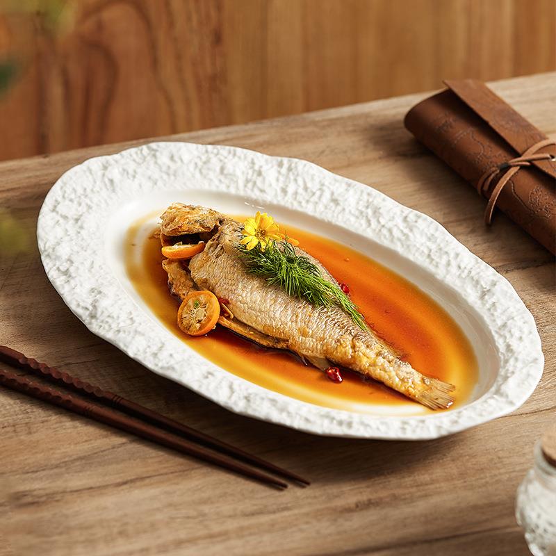 陶瓷鱼盘高颜值盘子菜盘家用大号创意简约餐具餐盘椭圆盘酒店摆盘
