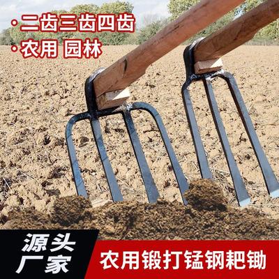 铁耙锄四齿锄头园艺扁尖农用宽窄耙子松土种植农具2齿3齿锄头