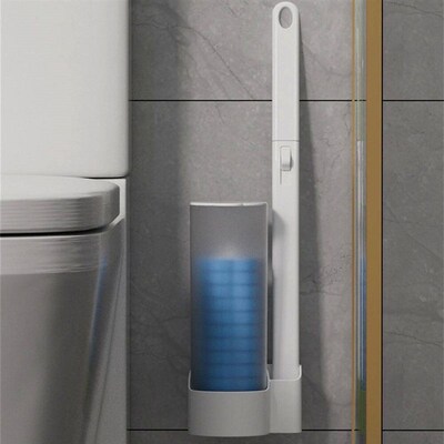 Wall-mounted Disposable Toilet Brush Cleaner with 6 Replacem