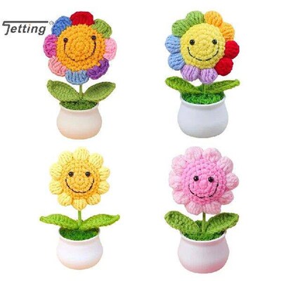 1Pcs Creative Artificial Flower Cute Crochet Sunflower Pot