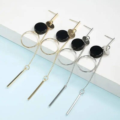 rend Geometric Circle Tassels Roud Wafer Long Bar Pendant Ea