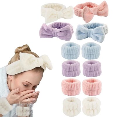 3Pcs Wash Face Headbands for Women Wristband Set Towel Elast