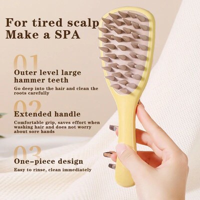 Long Handle Shampoo Brush Silicone Scalp Massage Comb Hair W