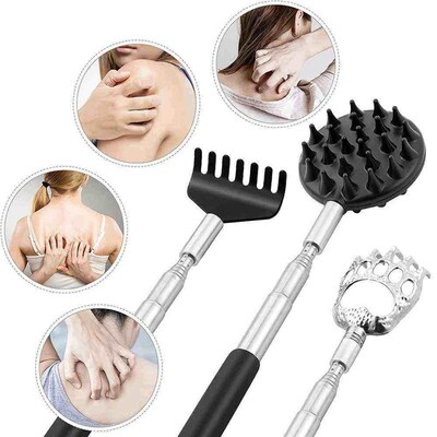 Stainless Steel Telescoping Back Scratcher with 3Pcs Detacha