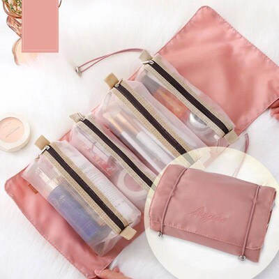 4pcs In 1 Detachable Makeup Bag Women Zipper Mesh Large Capa