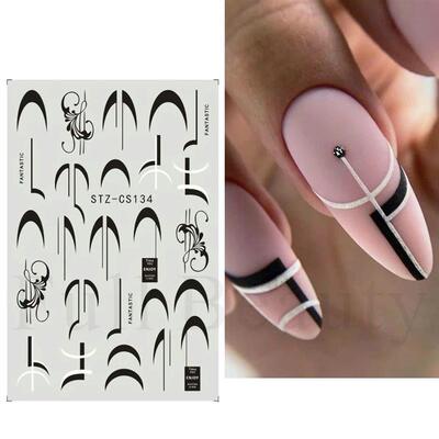 3D Nail Art Sticker Decal Geometric Line French Nails Leaves