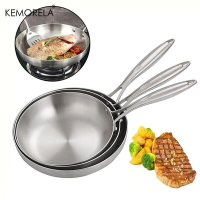 2/3PCS Frying Pan 22/24/26/28CM 304 Stainless Steel 2MM Thic