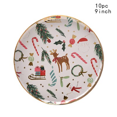 Christmas Theme Party Disposable Tableware Bronzing Paper Pl