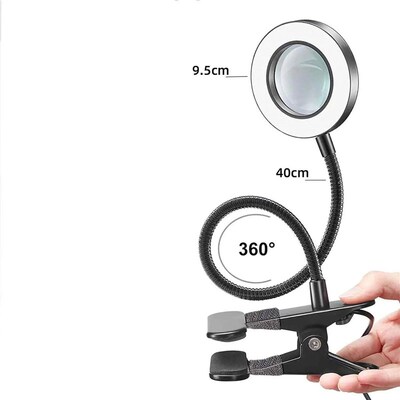 10X Clip Magnifying Glass with Lamp Pattern Embroidery Manic